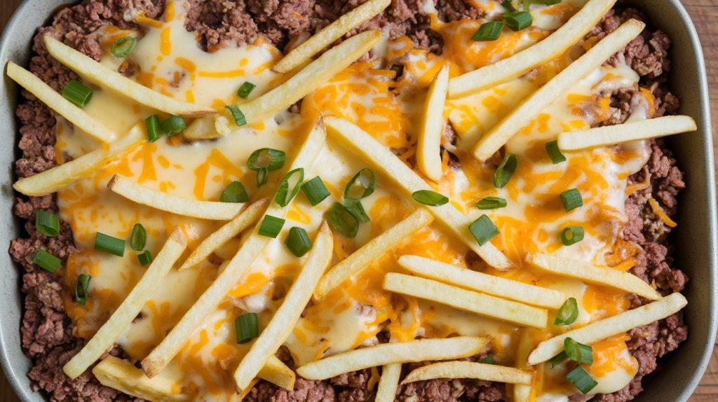 Cheesy French Fry Cheeseburger Casserole - murielandmain.com